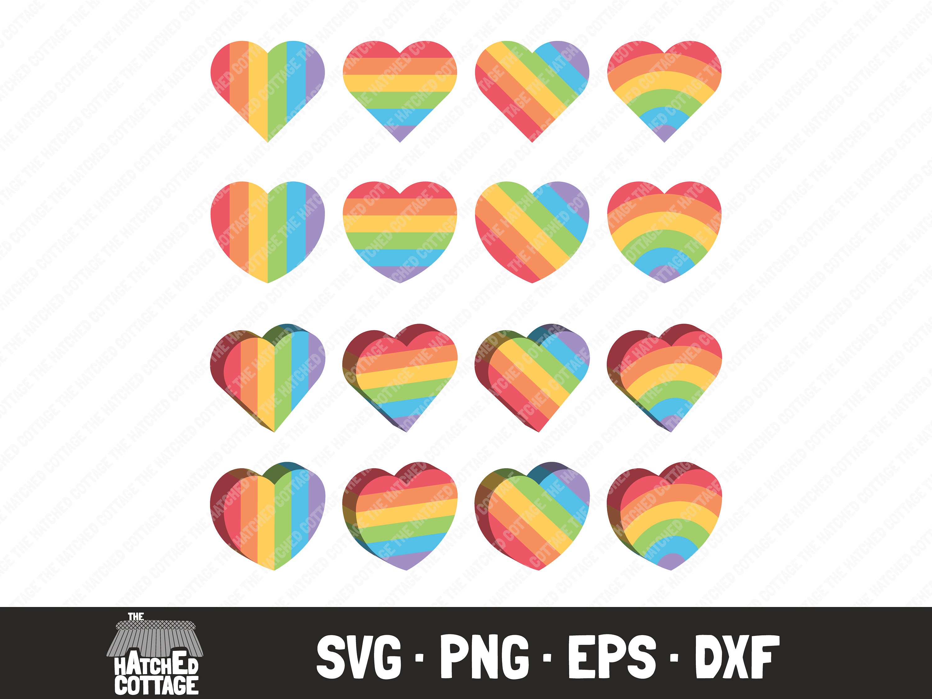 Rainbow Hearts SVG, Rainbow Love Hearts, 2D and 3D Rainbow Heart Cut ...