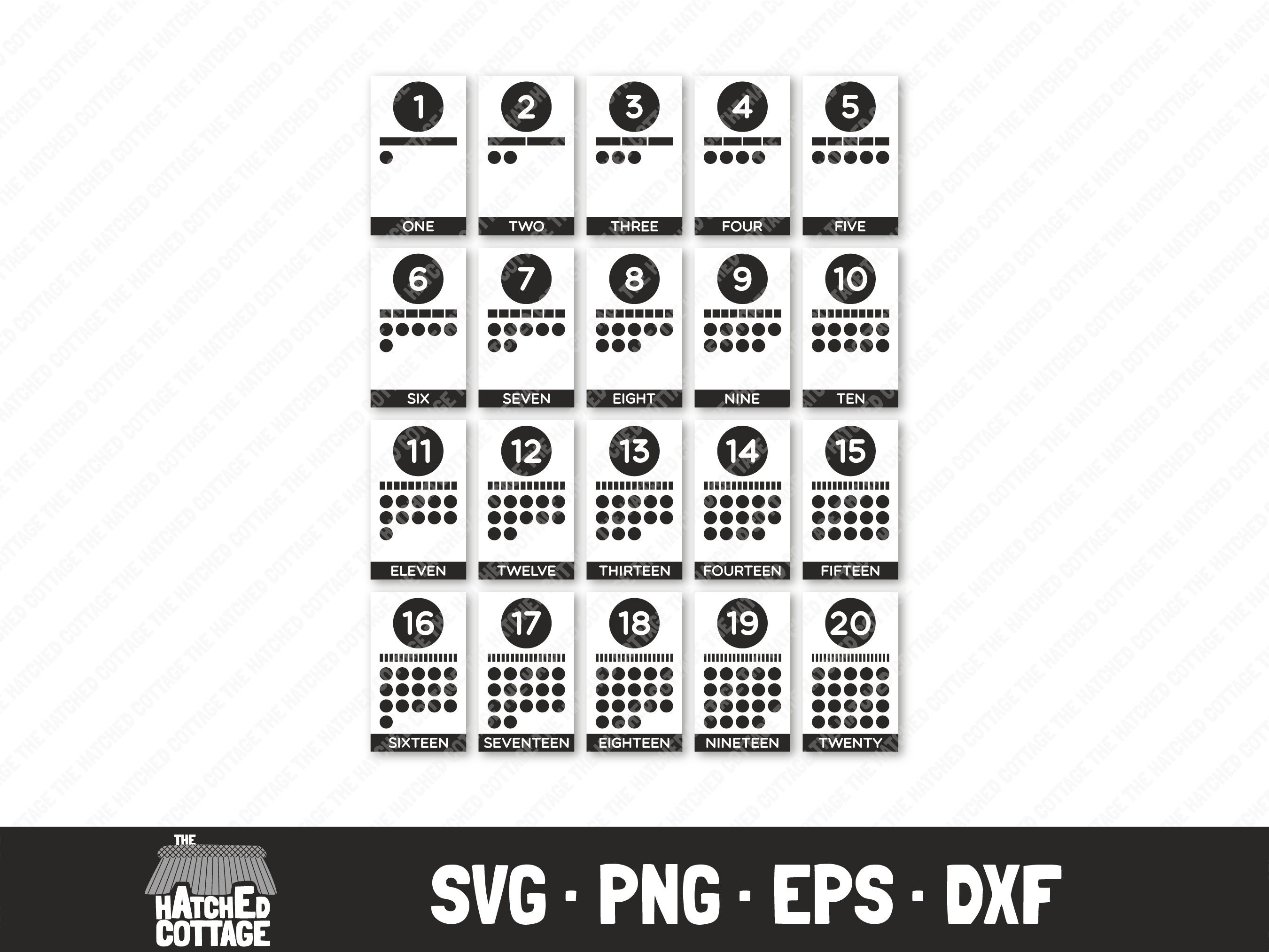 Counting Cards SVG, Number Flashcards 1 to 20, Cut Files, Clip Art, Png ...
