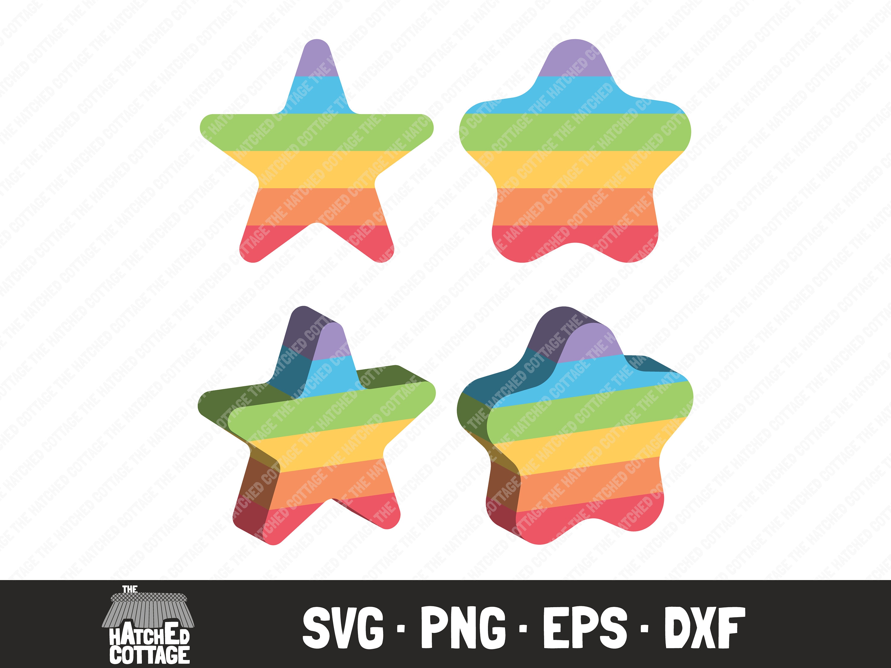 Rainbow Stars SVG, 2D and 3D Rainbow Star Cut Files, Clip Art, Png, Eps ...