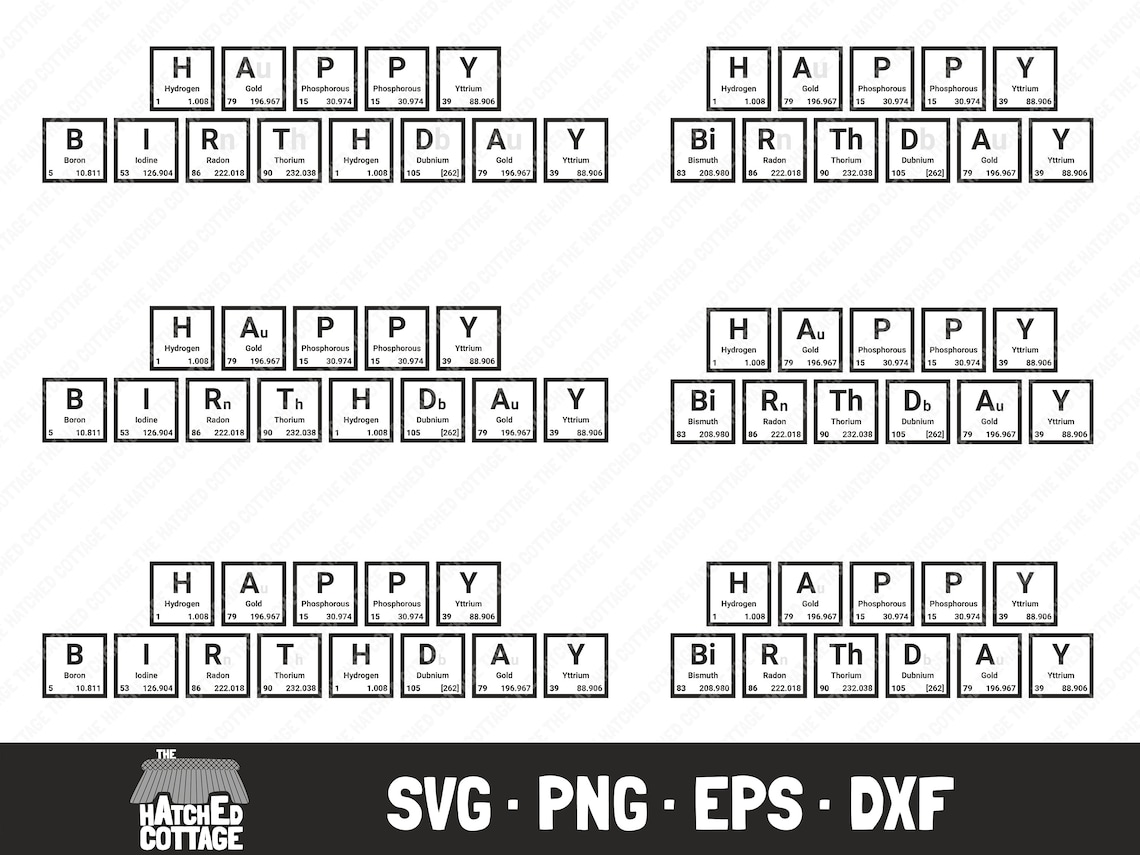 Happy Birthday Periodic Table SVG, Periodic Table Words Cut Files ...