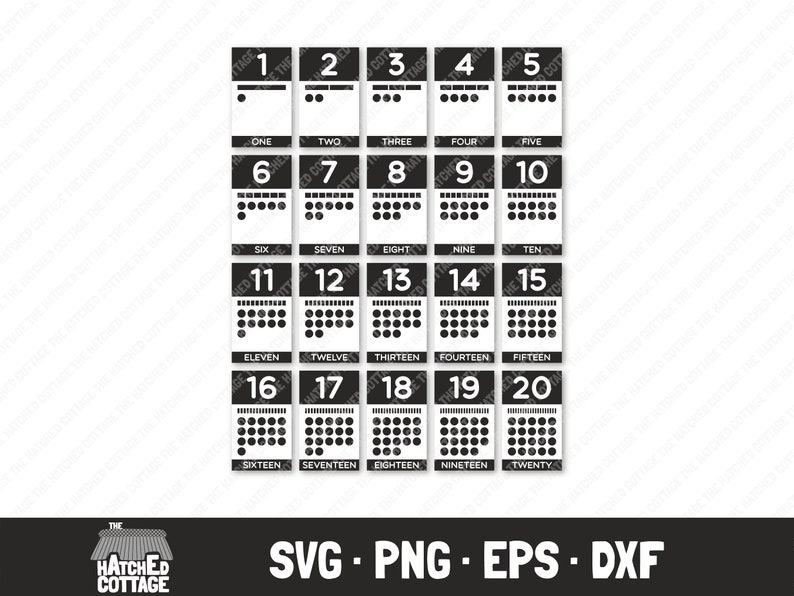 Counting Cards SVG, Number Flashcards 1 to 20, Cut Files, Clip Art, Png ...