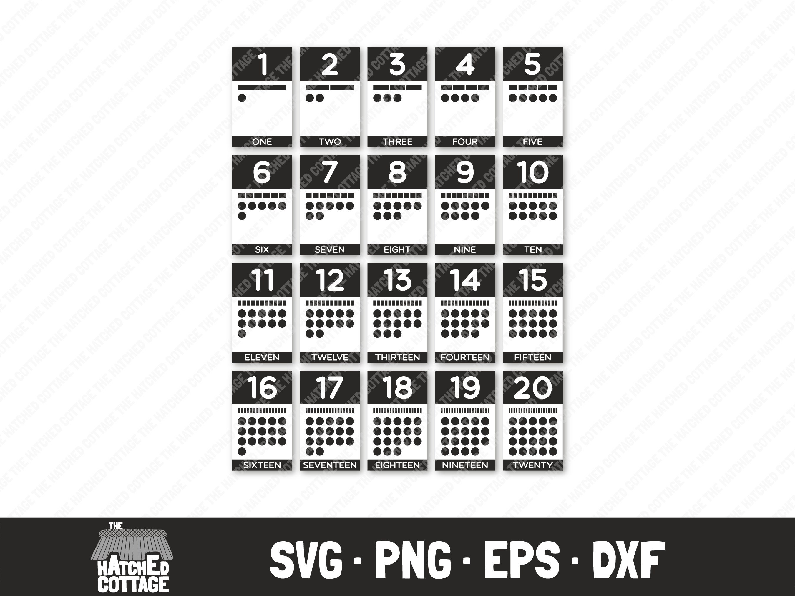 Counting Cards SVG, Number Flashcards 1 to 20, Cut Files, Clip Art, Png ...