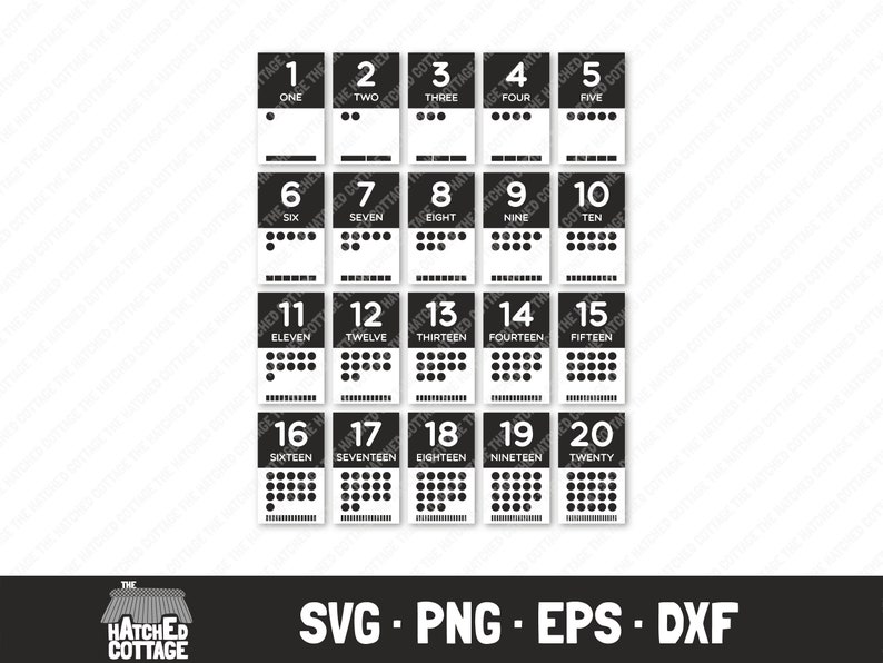 Counting Cards SVG, Number Flashcards 1 to 20, Cut Files, Clip Art, Png ...