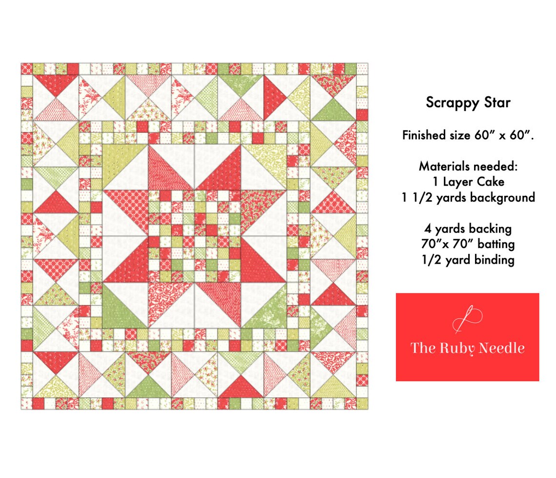 Scrappy Star Quilt Pattern ~ PDF ~ Layer Cake Friendly ~ 60"x60 ...