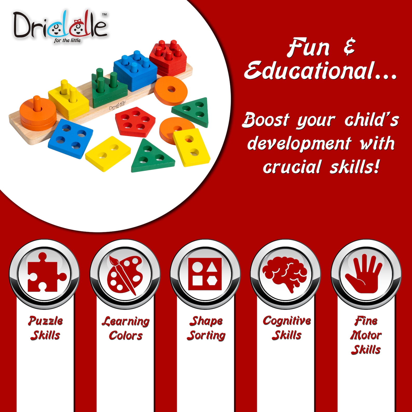 Wooden Sorting - Stacking & Color Learning Toy - Educational Shape ...