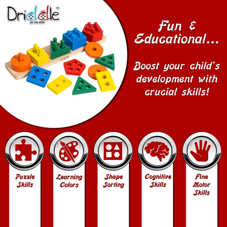Wooden Sorting - Stacking & Color Learning Toy - Educational Shape ...