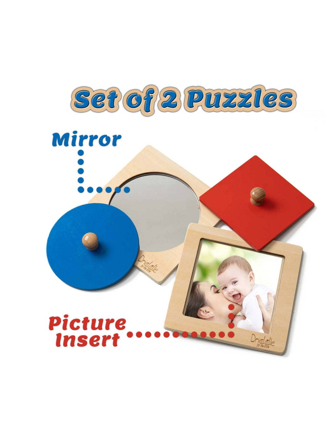 Montessori Toys - Wooden Knob Shape Puzzles - Mirror & Photo Insert ...