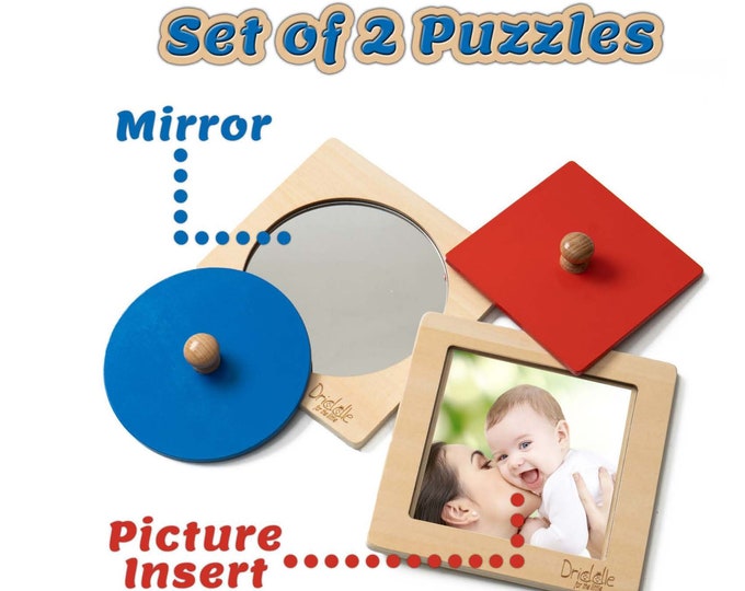 Montessori Toys - Wooden Knob Shape Puzzles - Mirror & Photo Insert ...