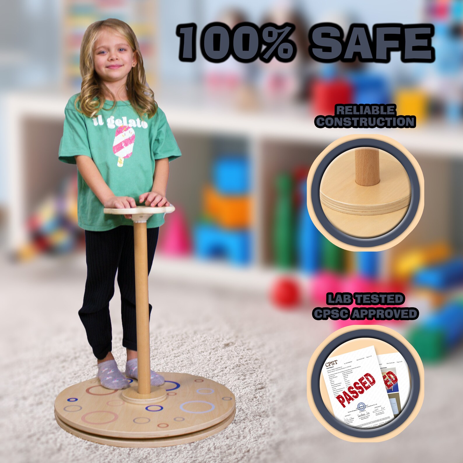 Wooden Stand & Spin - Premium Wood - Kids Spinning Toy - Classic ...