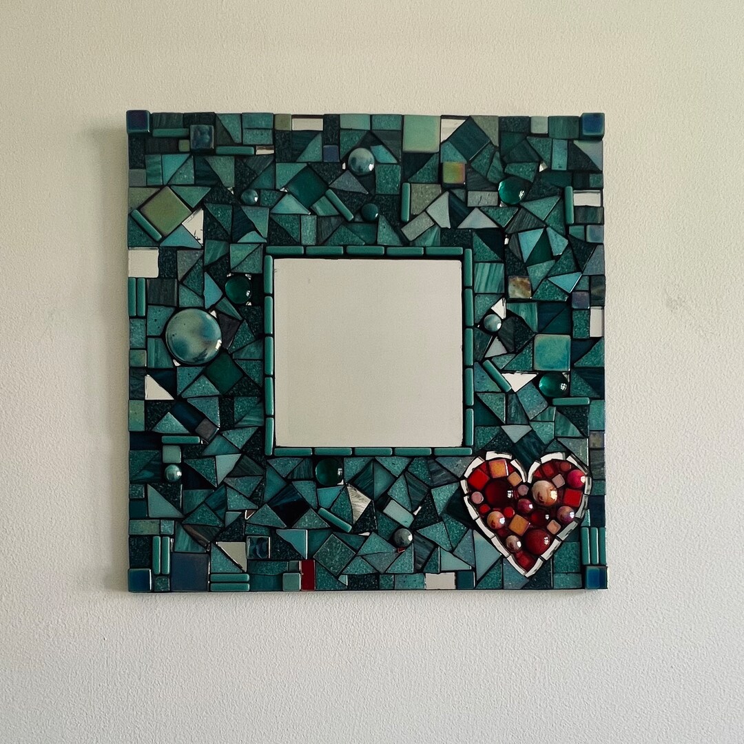 Turquoise Mosaic Mirror With Red Heart Feature indoor Only - Etsy