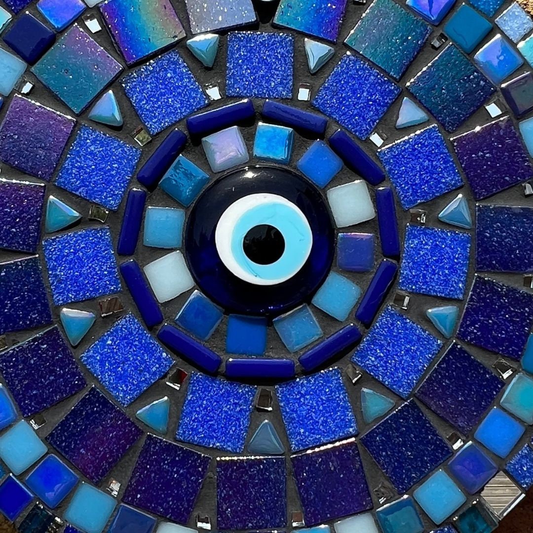 Handmade Glass Mosaic Garden Decor | Blue Turkish Eye - Etsy