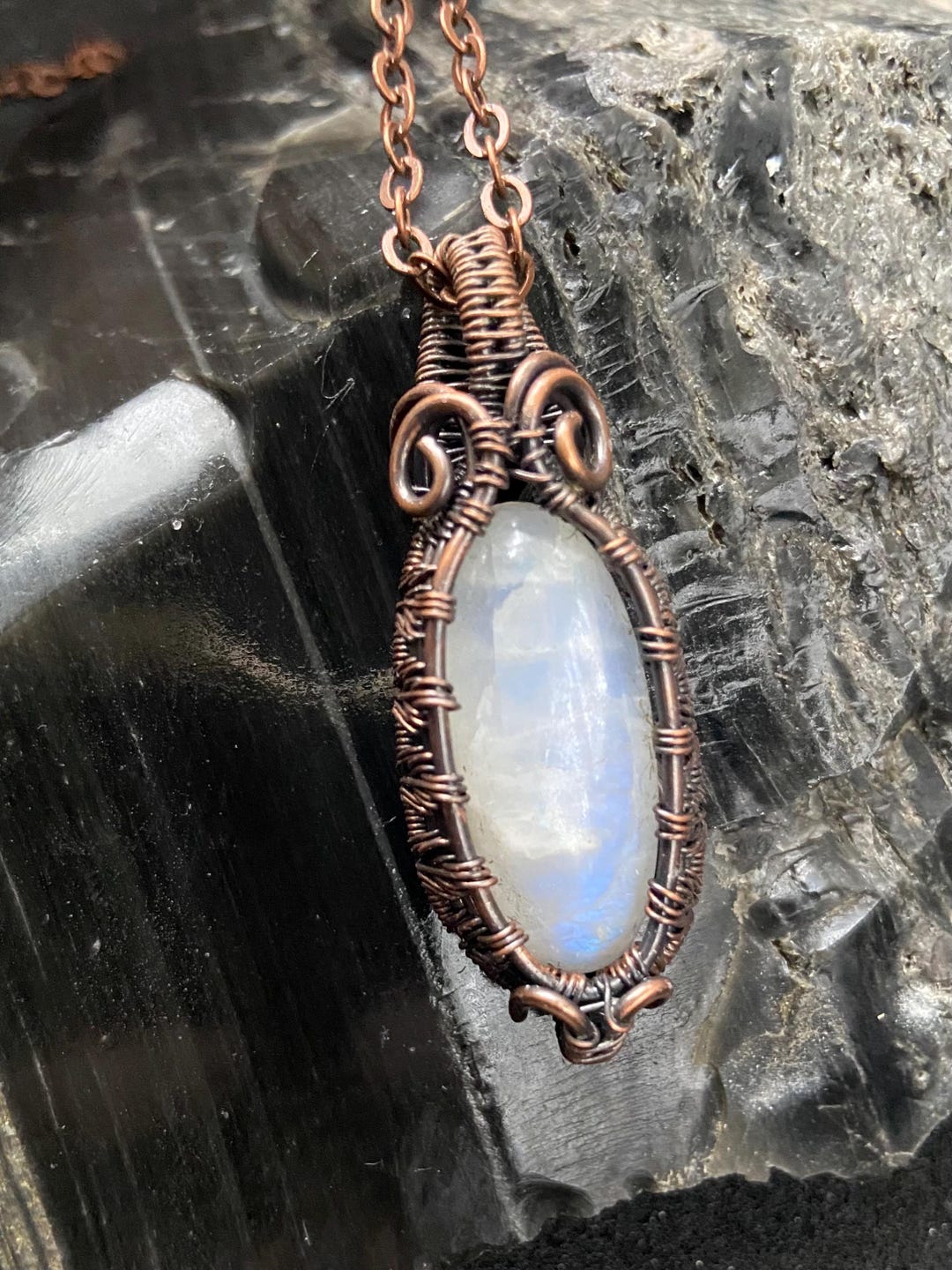 Moonstone blue Flash Handmade Wire Wrapped Crystal Pendant Necklace in ...