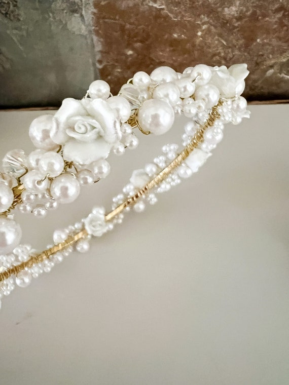 Rose & Pearl Tiara, Fairy Princess Crown, Bridal Crow… - Gem