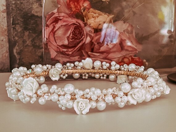 Rose & Pearl Tiara, Fairy Princess Crown, Bridal Crow… - Gem