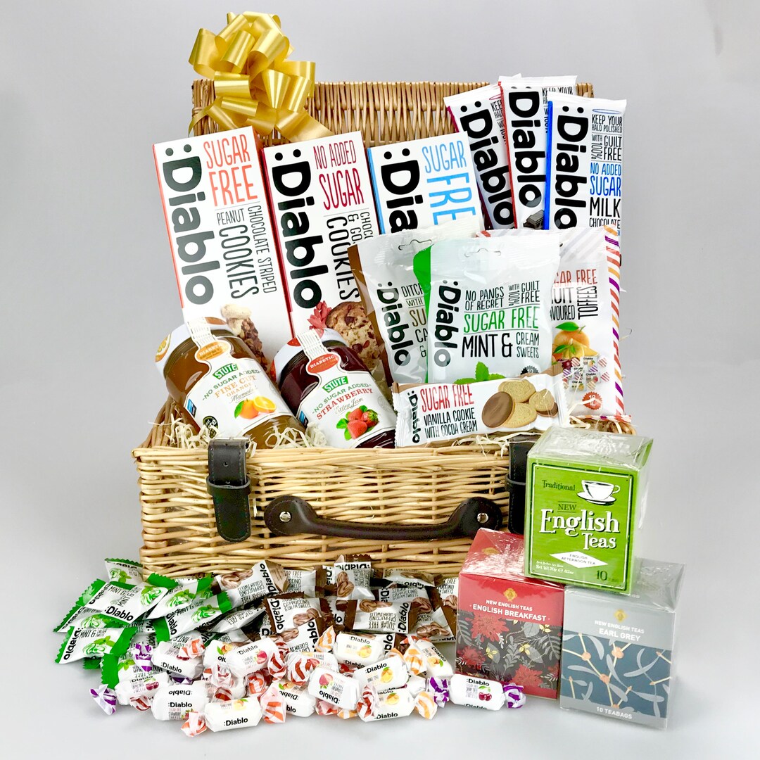 Diabetic Friendly Wicker Food Gift Hamper: Sugar-free Snacks and Jams ...