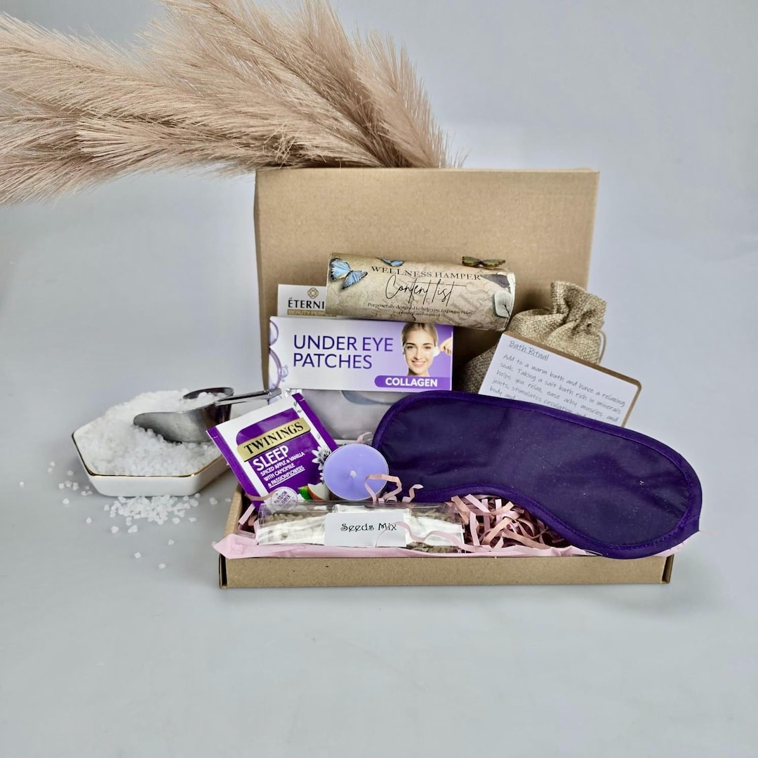 Relaxation Wellness Hamper: Sleep Eye Mask, Bath Salts, Tea, Candle ...