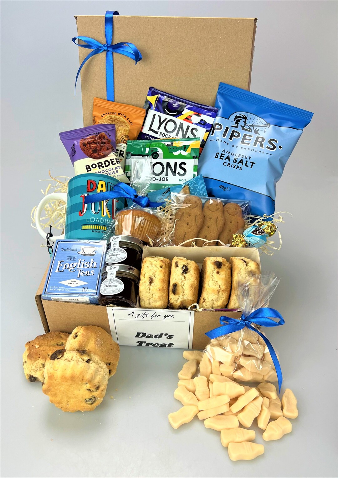 Afternoon Tea Hamper Box , for Dad Grandad Scones, Pastries, Flapjack ...