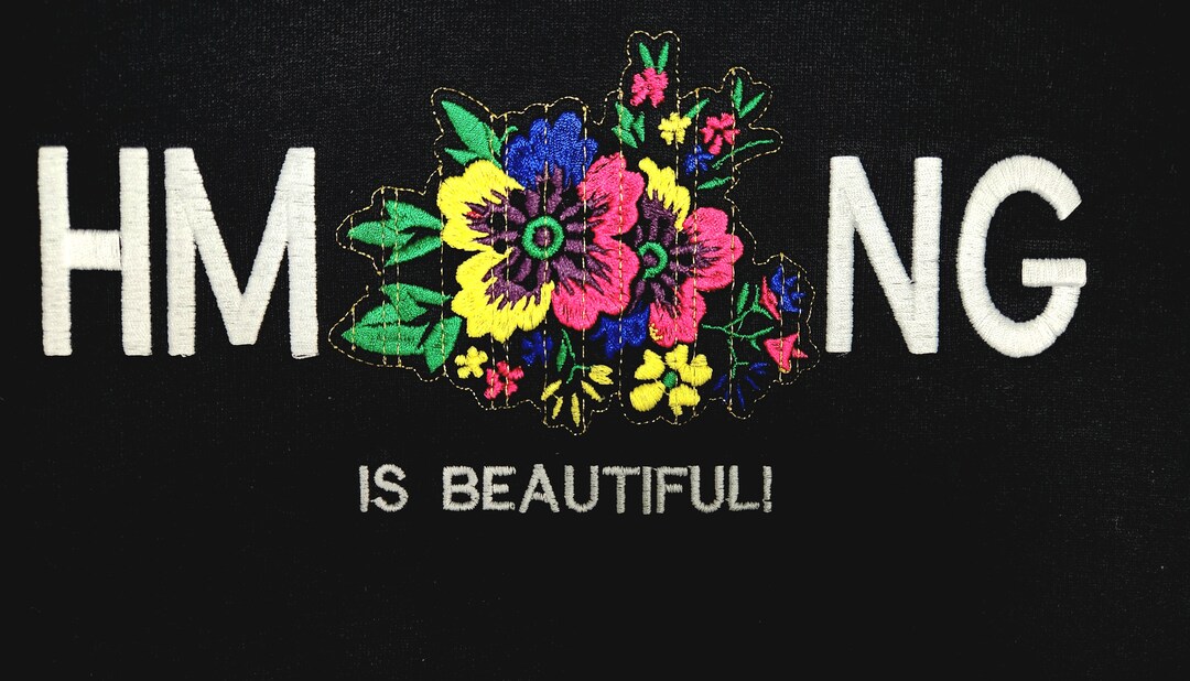 Machine Embroidery Hmong Quote With Lis Loos Flower on Black T-shirt - Etsy