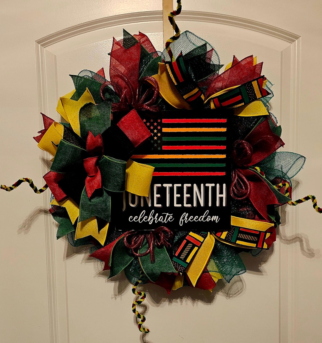 Juneteenth Celebration Wreath - African American Flag, Red Black Yellow ...