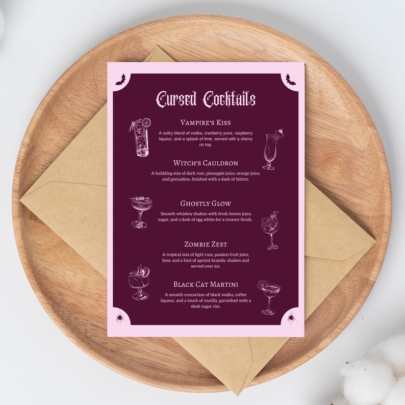 Cursed Cocktails Halloween Drink Menu Template Spooky Printable Bar ...