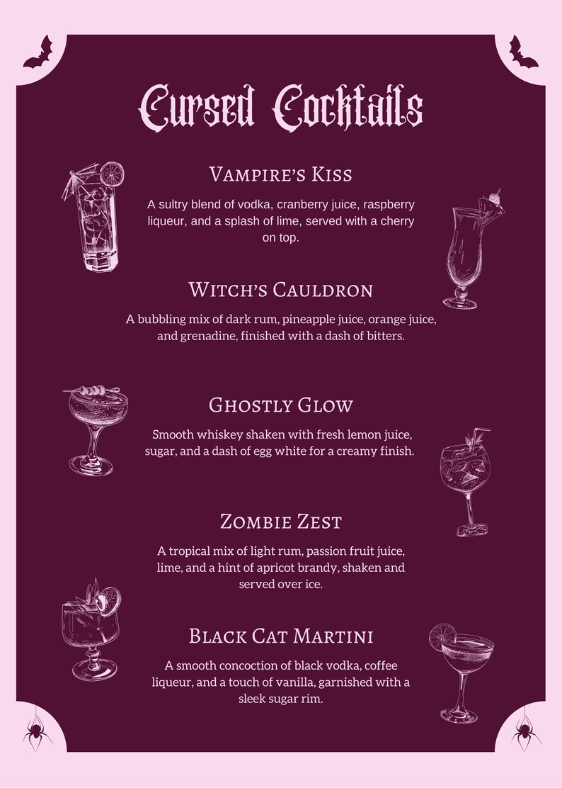 Cursed Cocktails Halloween Drink Menu Template Spooky Printable Bar ...