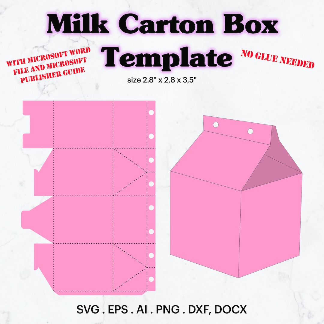 Milk Carton Box Template SVG, Size 2.8" X 2.8" X 3.5" Template A4 Size ...