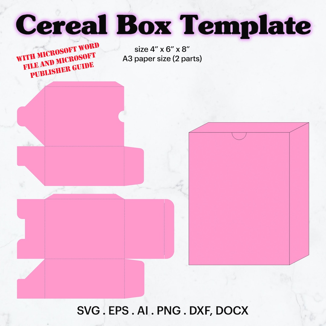Cereal Box Template SVG, Medium Box Size 8" X 6" X 4" Template A3 Size ...