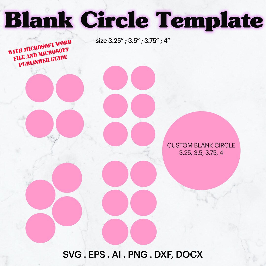 Blank Circle Label Template SVG, Blank Circle Sizes 3.25", 3.5", 3.75 ...