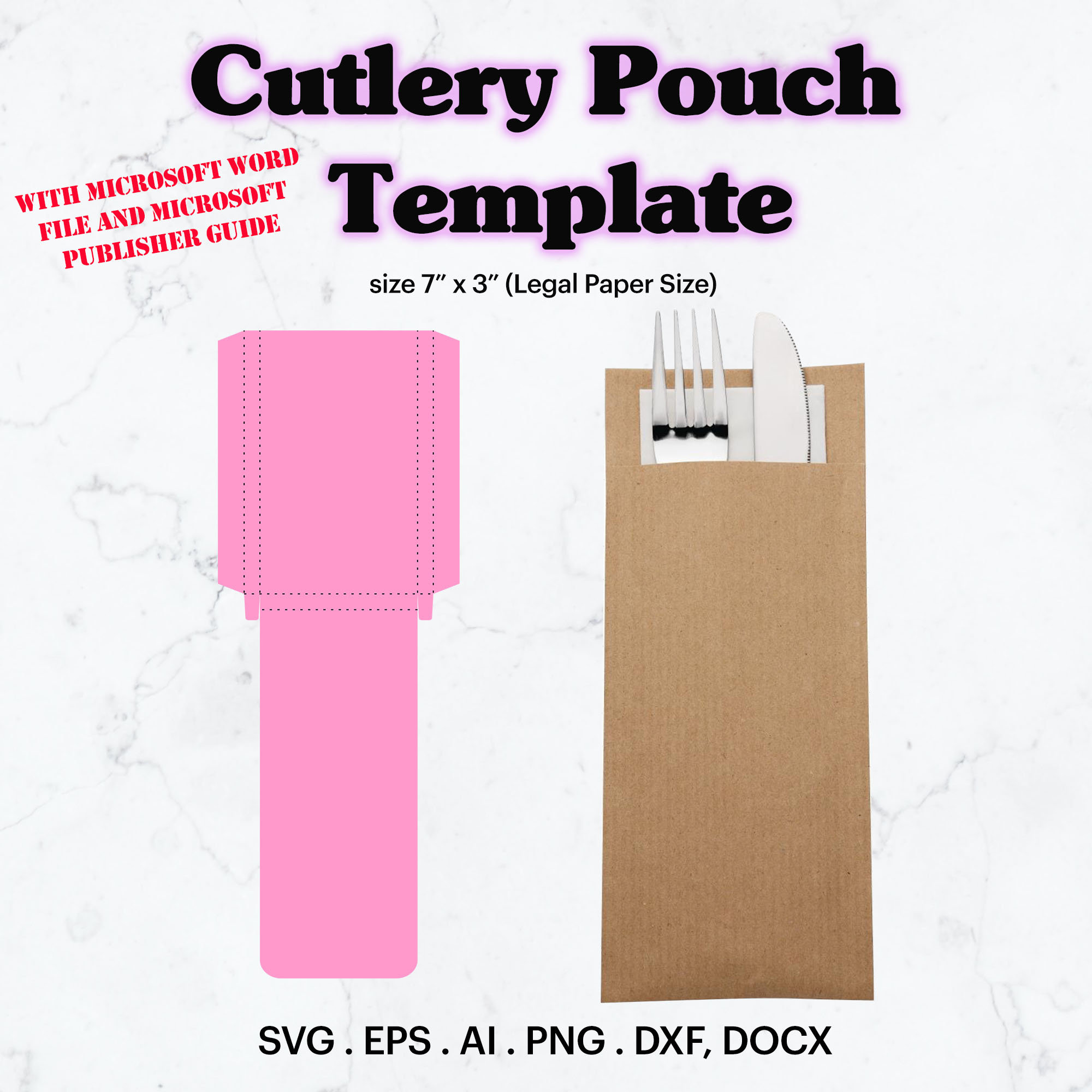 Cutlery Pouch Blank Template SVG, Cutlery Pouch Size 7 X 3 Template ...