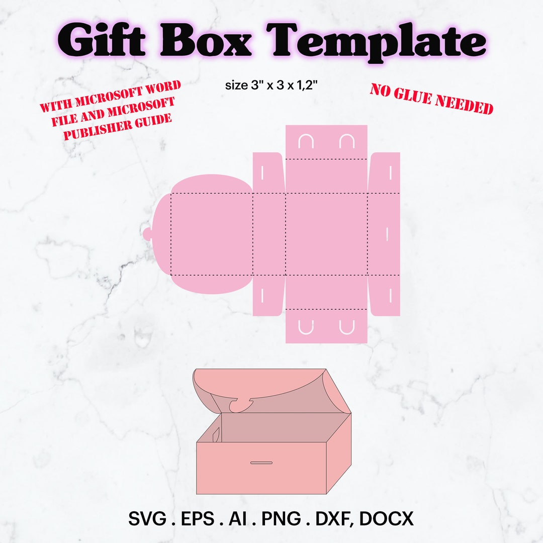 Gift Box Template SVG, Small Gift Size 3" X 3" X 1.2" Template A4 Size ...