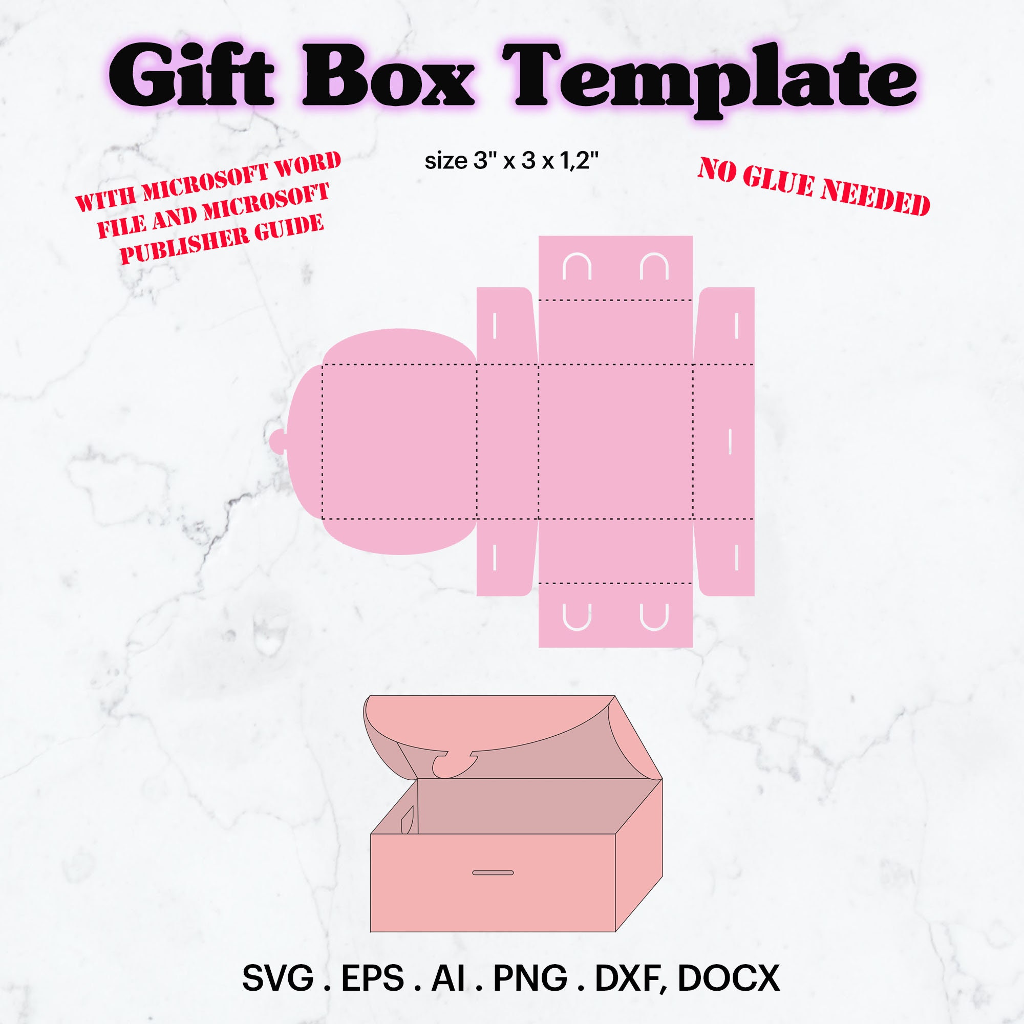 Pink Gift Box Templates Square Box, Packaging Template, Printable Gift