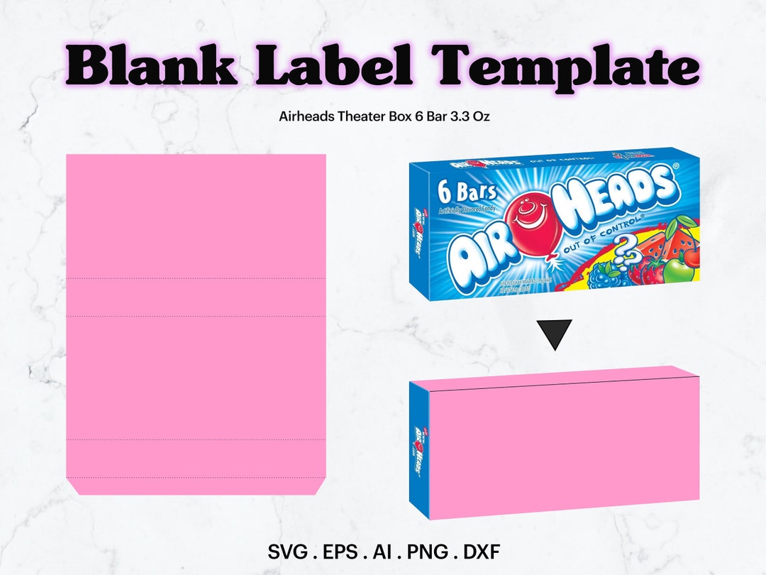 Candy Theater Box 6 Bars 3.3 Oz Blank Label Template SVG, Candy Wrapper ...