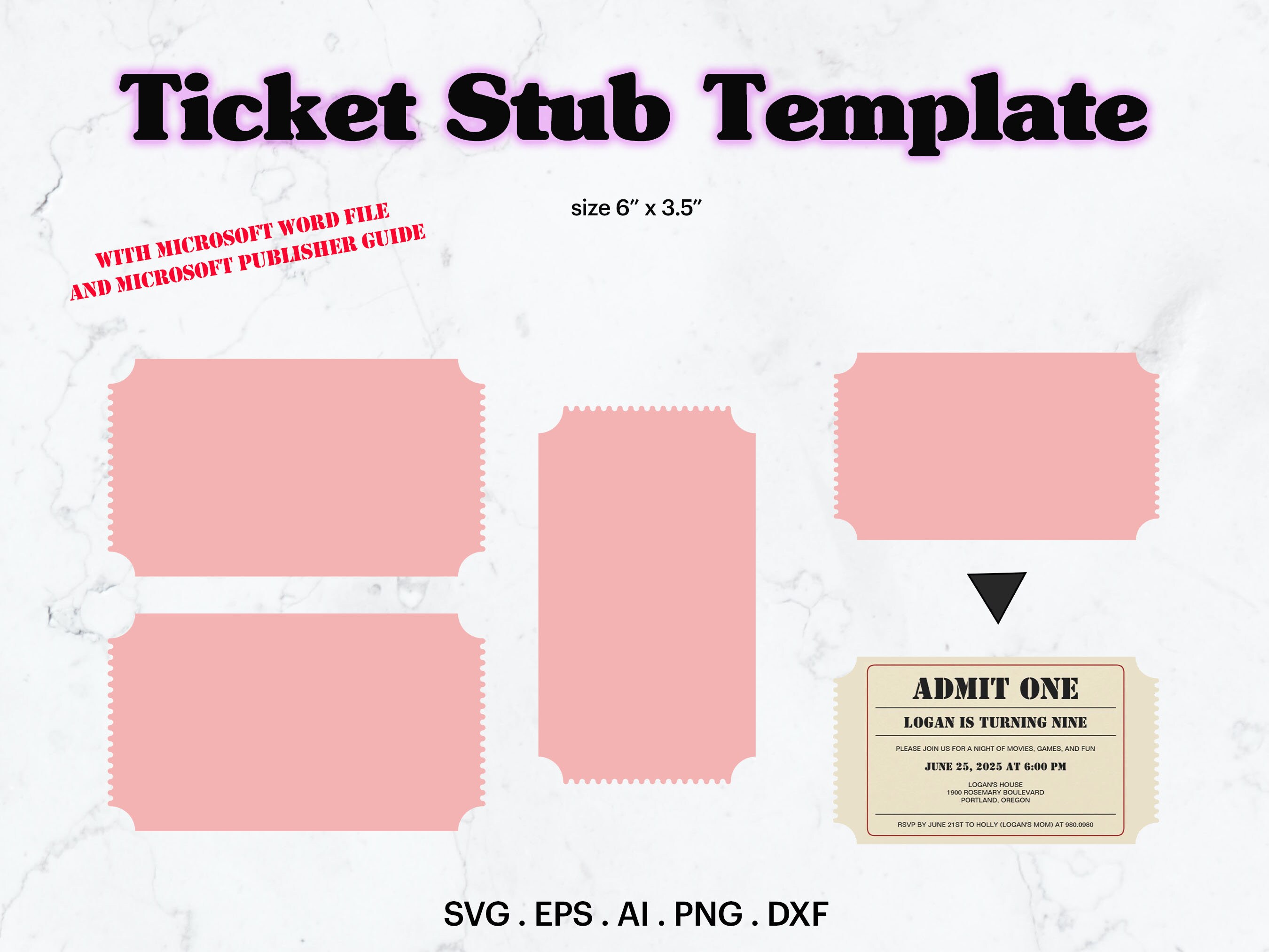 Ticket Stub Template SVG, Birthday Invitations Ticket 3.5" X 6 ...