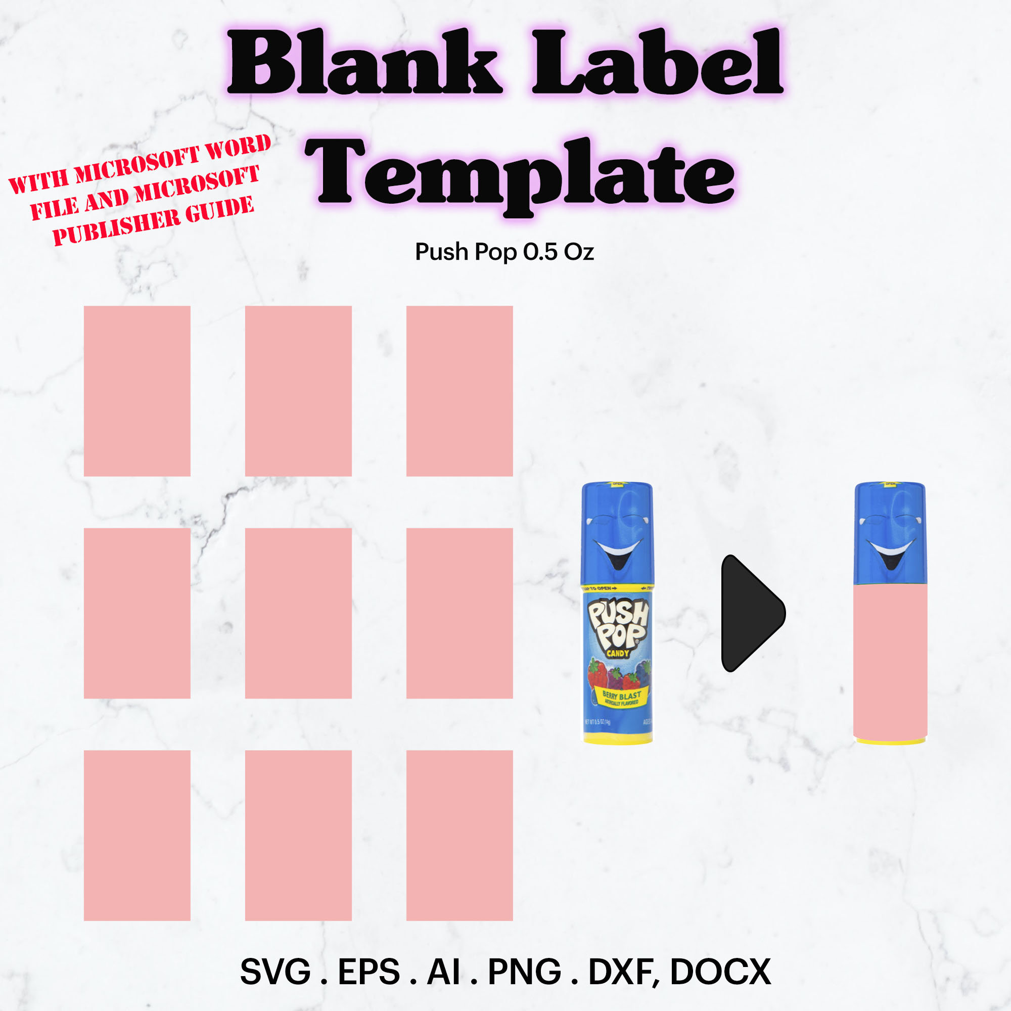 Push Lollipop Candy 0.5 Oz Blank Label Template SVG, Pop Candy Label ...