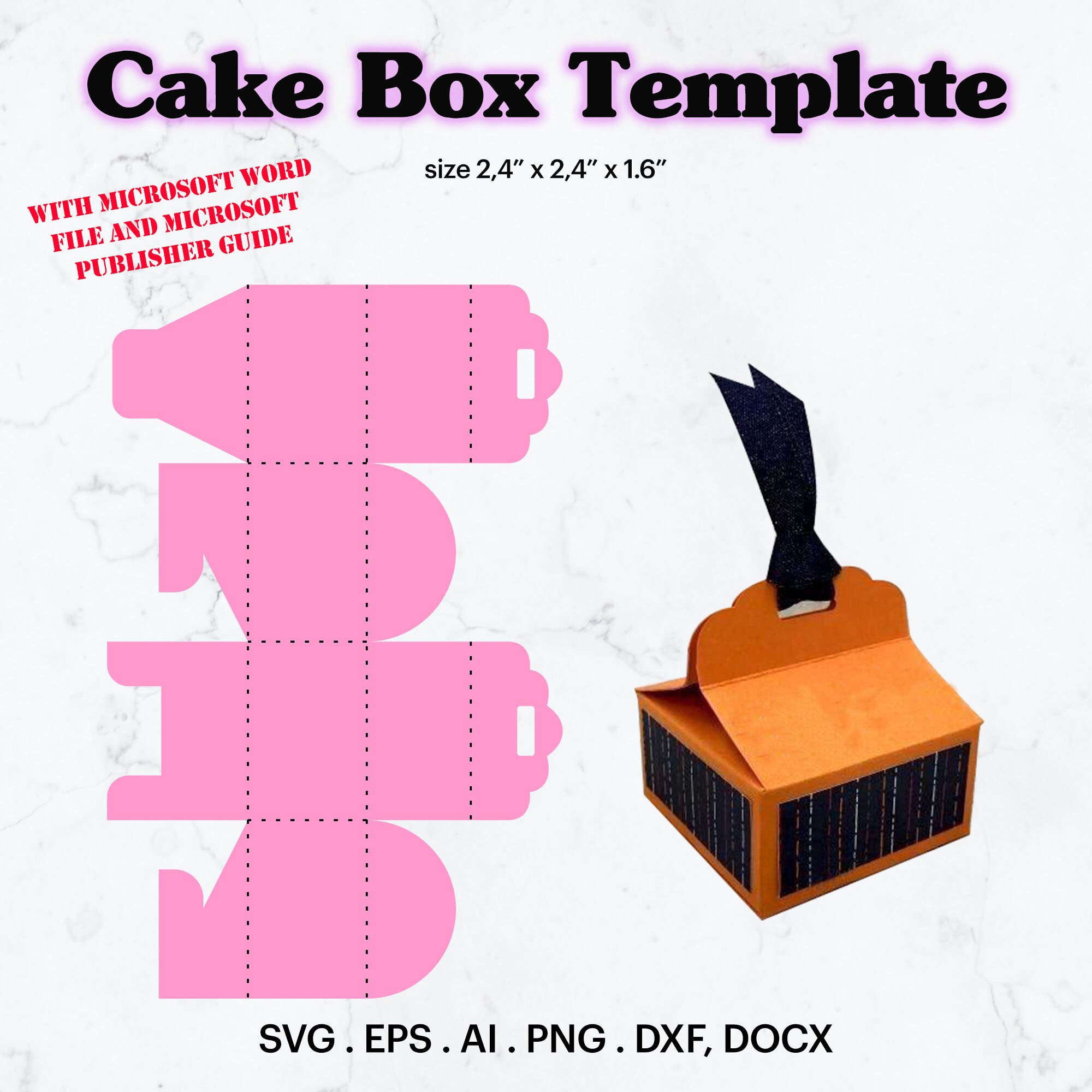 Cake Box Template SVG, Cake Box Size 2.4" X 2.4" X 1.6" Template ...