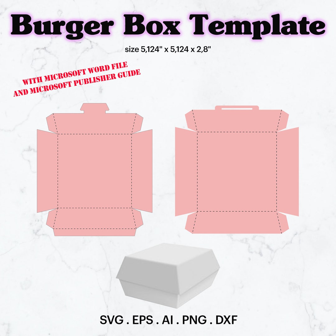 Burger Box Template SVG, Hamburger Box Size 5,124" X 5,124 X 2,8 ...