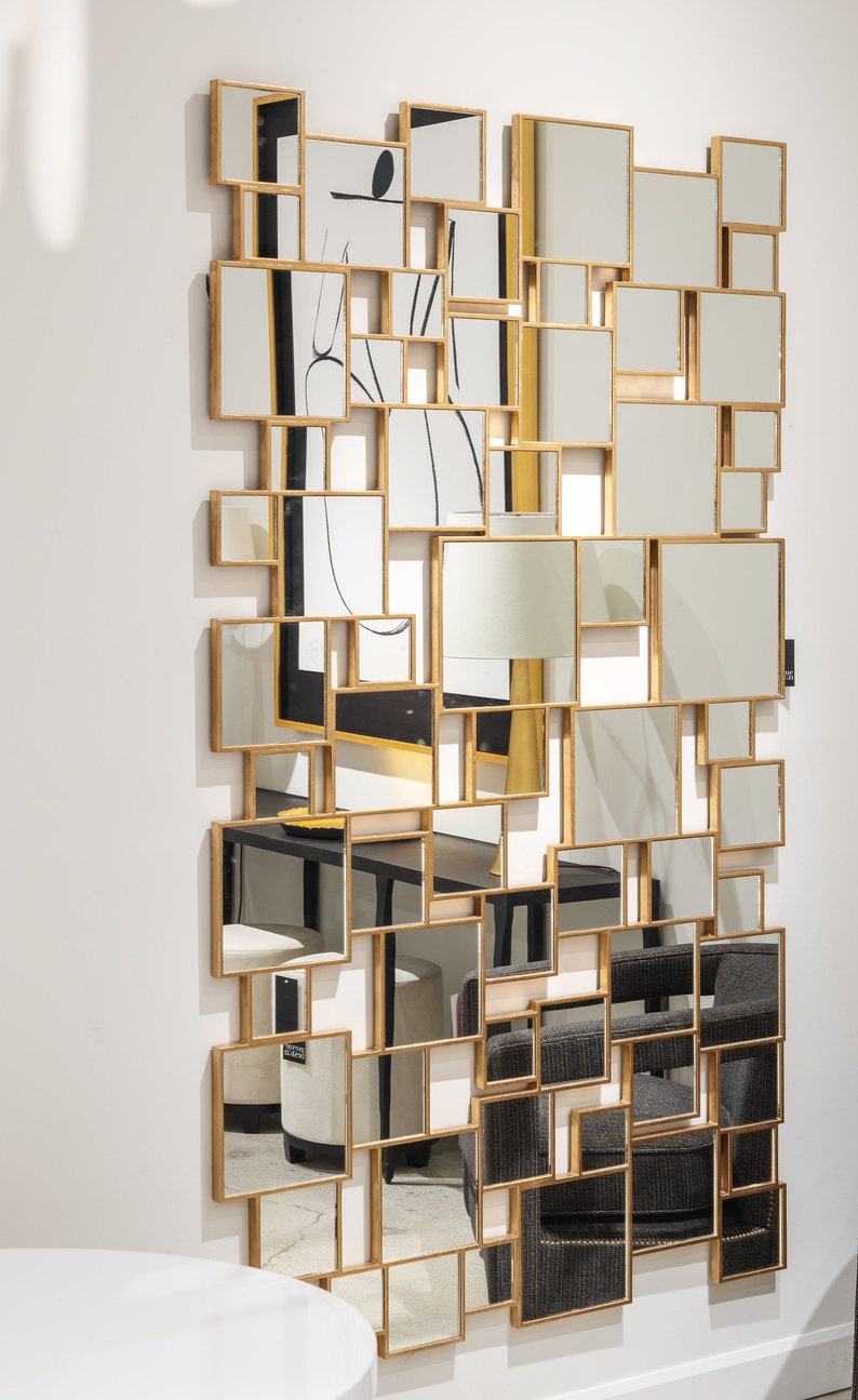 Rectangular Gold Mirror, Gold Mirror, Designer Puzzle Mirror, Wall ...