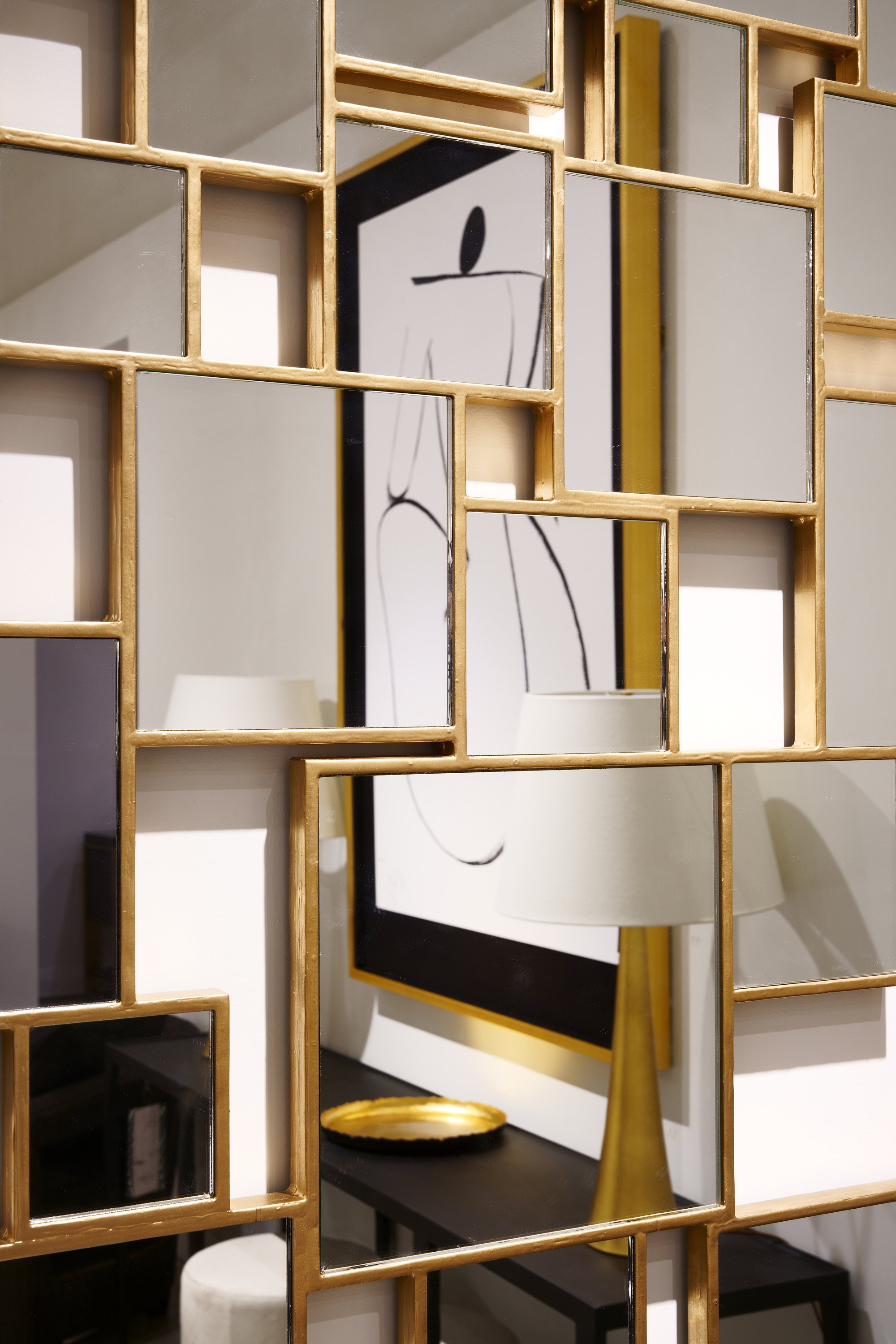 Rectangular Gold Mirror, Gold Mirror, Designer Puzzle Mirror, Wall ...