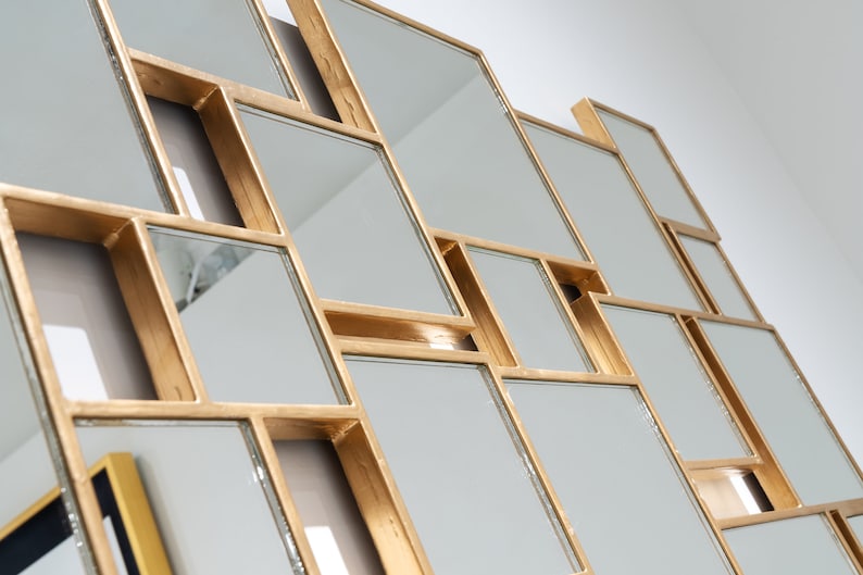 Rectangular Gold Mirror, Gold Mirror, Designer Puzzle Mirror, Wall ...