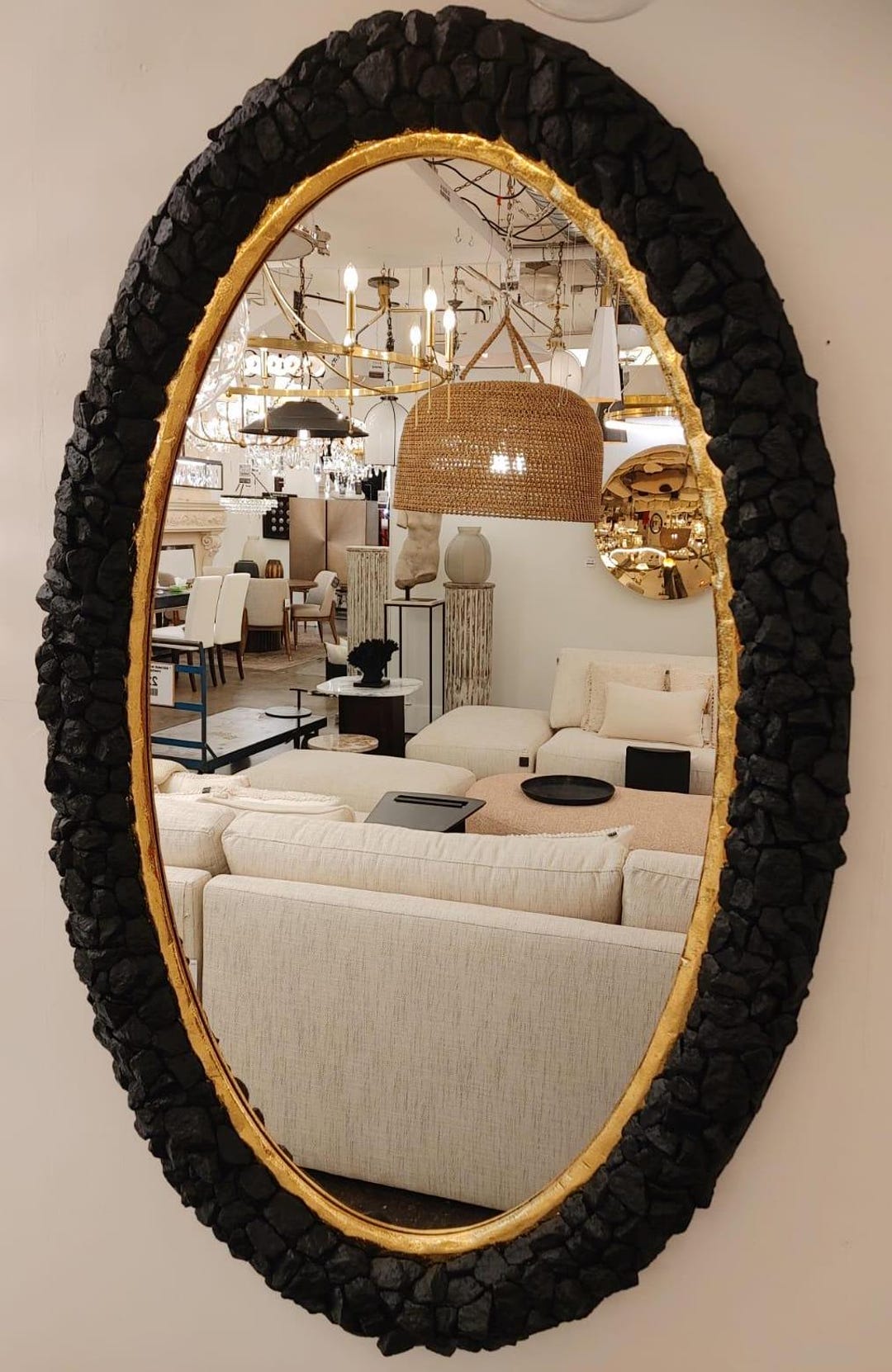 Elegant Golden Mirror With Ornate Black Pebbles – Luxury Wall Decor - Etsy