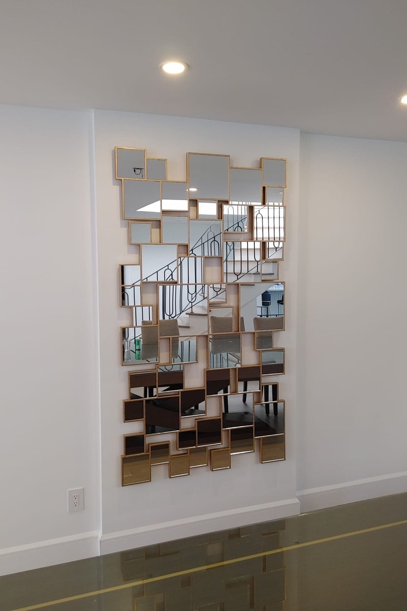 Rectangular Gold Mirror, Gold Mirror, Designer Puzzle Mirror, Wall ...