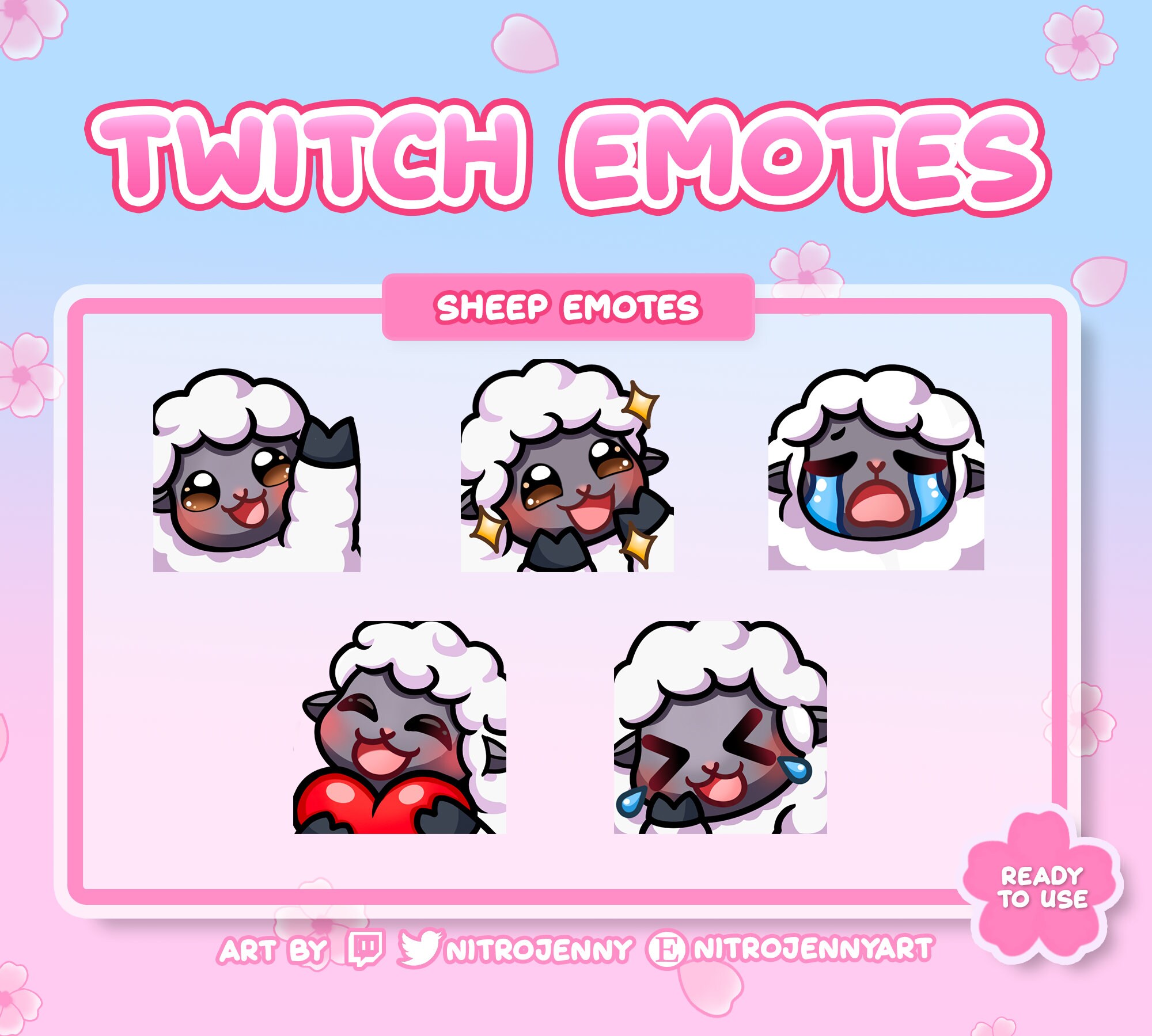 Cute Sheep Emotes for Twitch, Discord and Youtube | Kawaii | Stream ...