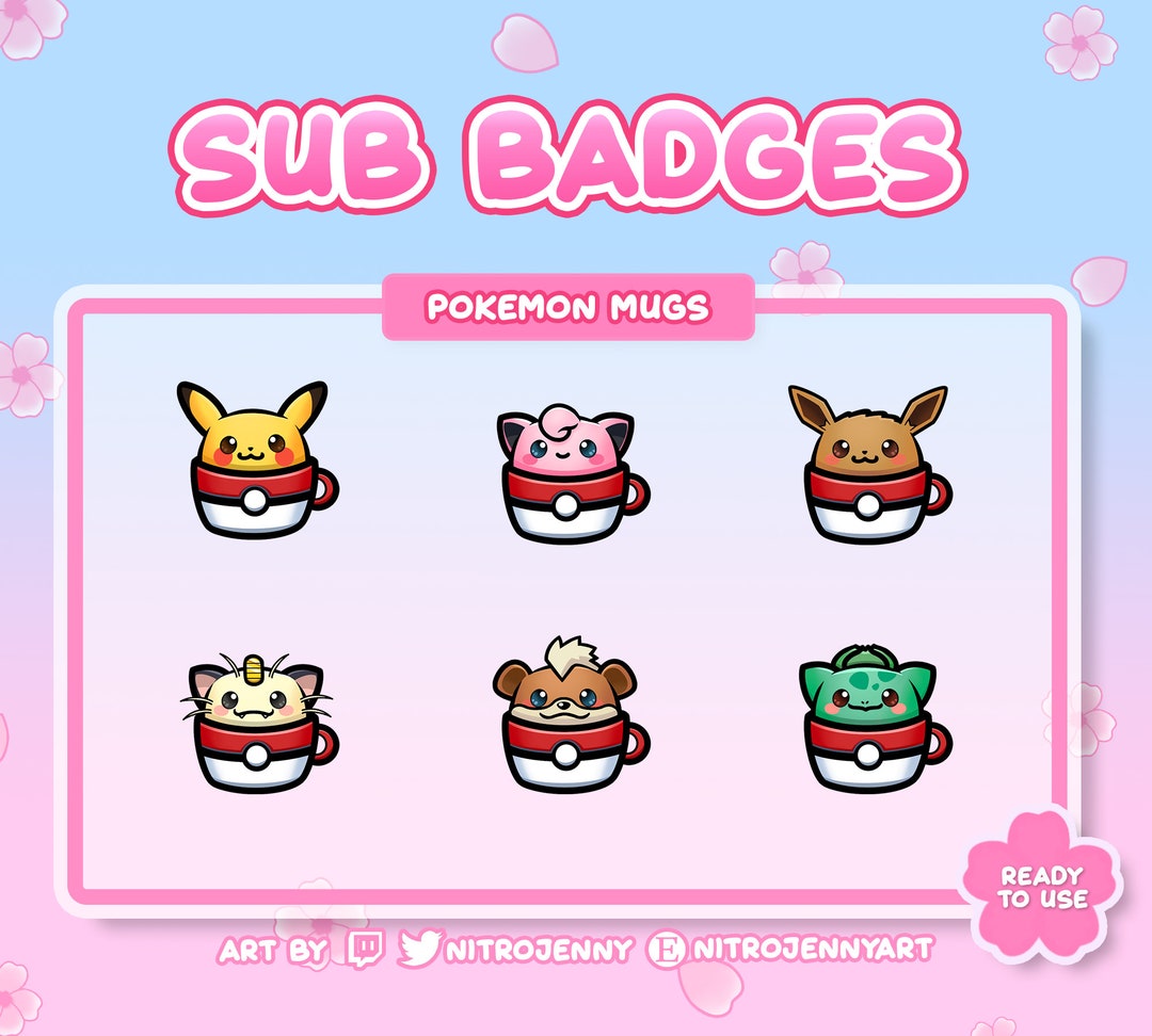 Cute Coffee Pokemon Sub Badges for Twitch Pokeballs Pikachu Kawaii ...