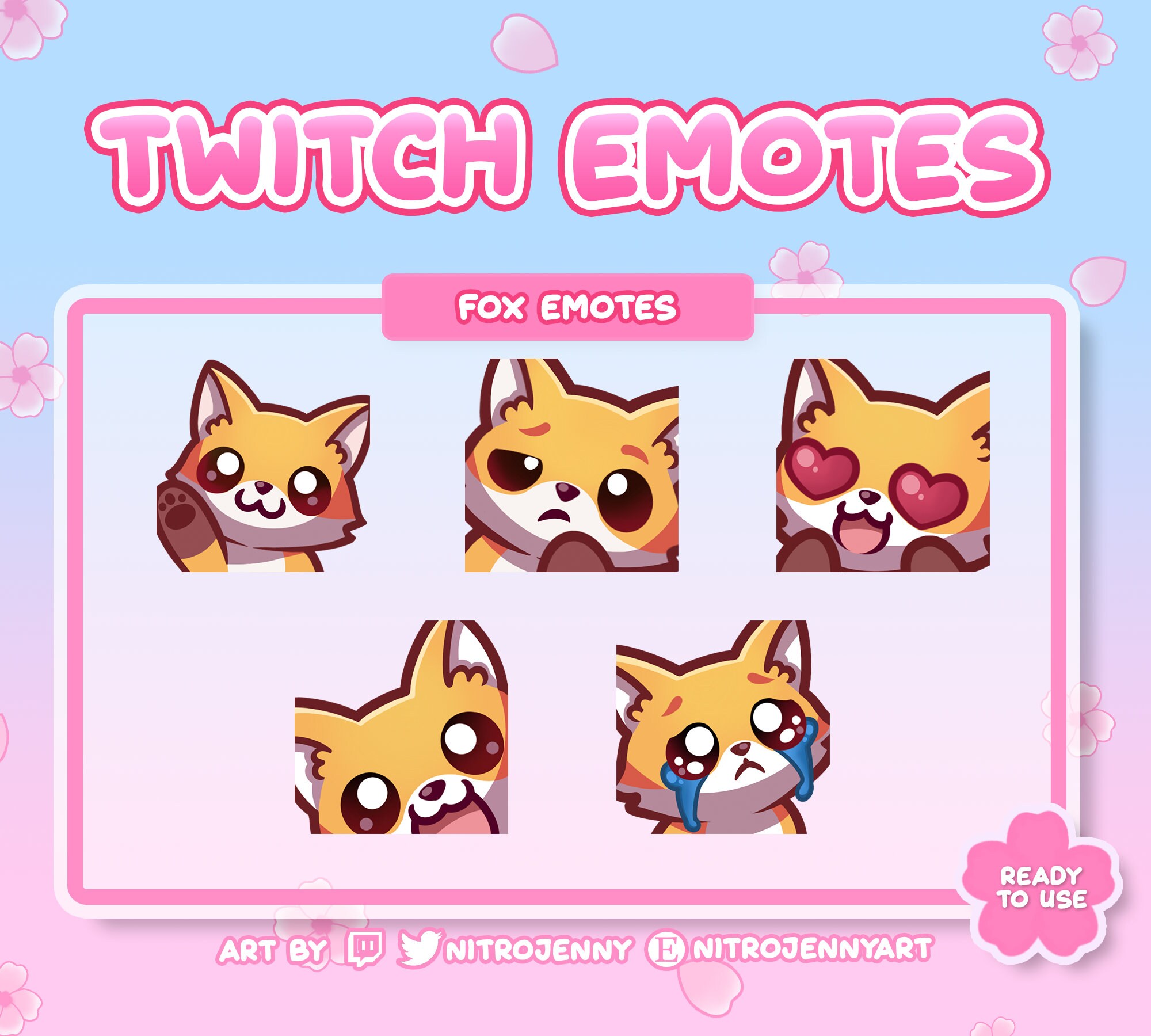 Cute Fox Emotes For Twitch Discord And Youtube Kawaii Digital Etsy