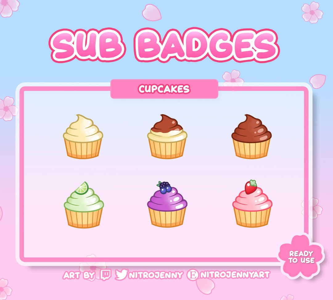 Cupcake Sub Badges for Twitch | Fruit | Kawaii | Cute | Food | Digital ...