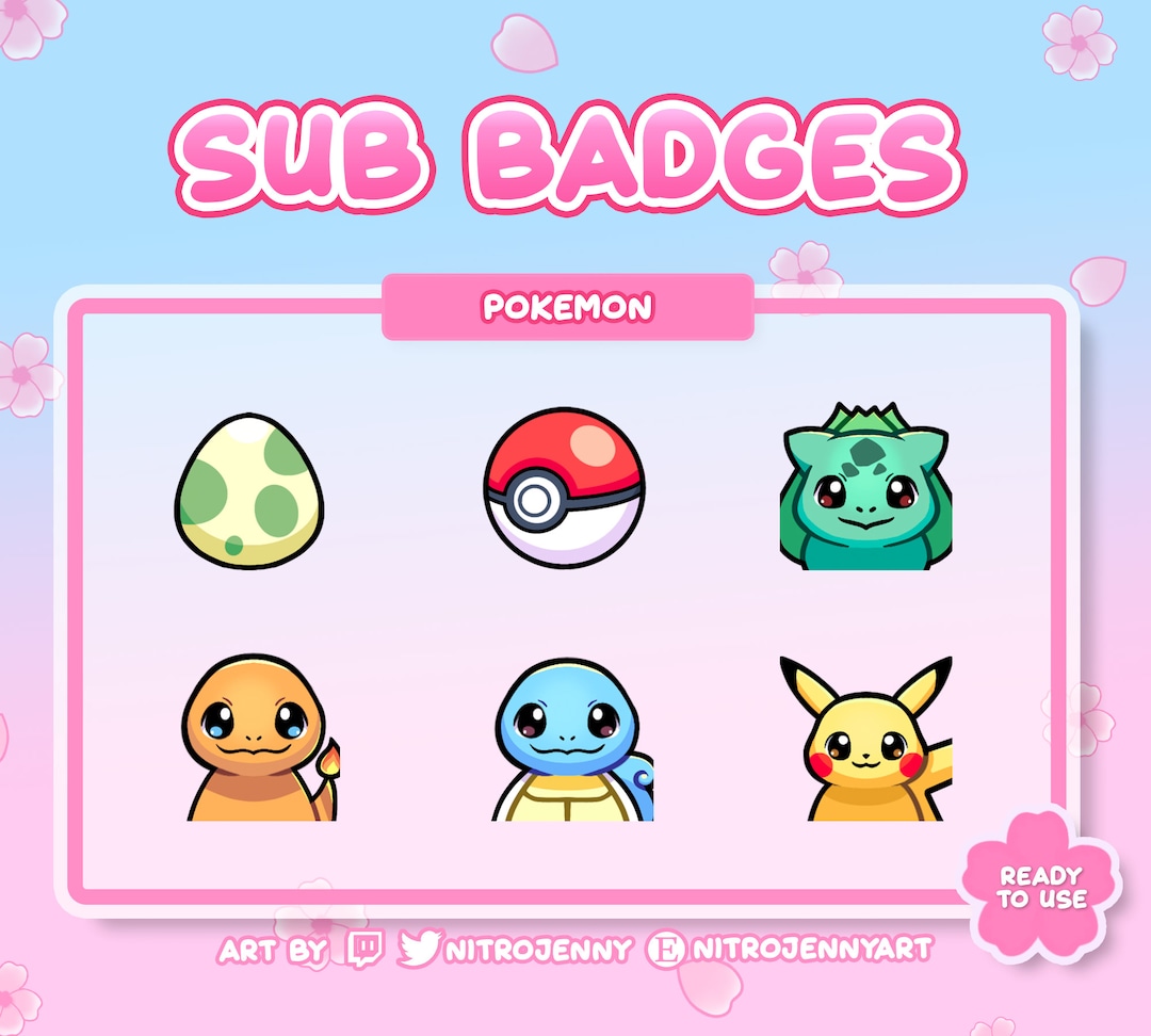 Cute Pokemon Sub Badges for Twitch Pikachu Pokeball Bulbasaur ...