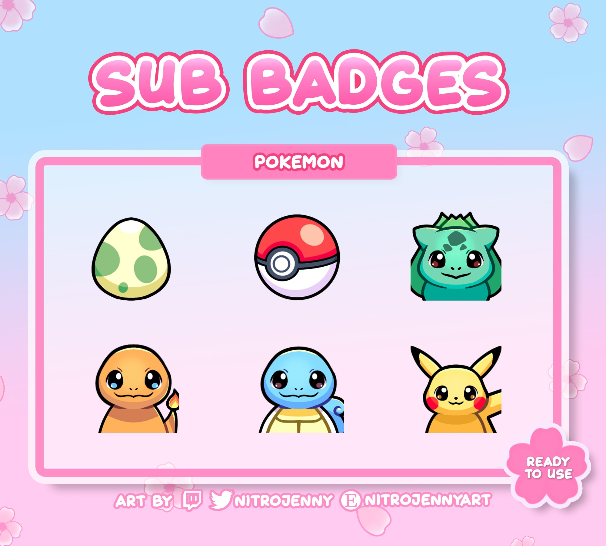 Cute Pokemon Sub Badges for Twitch Pikachu Pokeball Bulbasaur ...