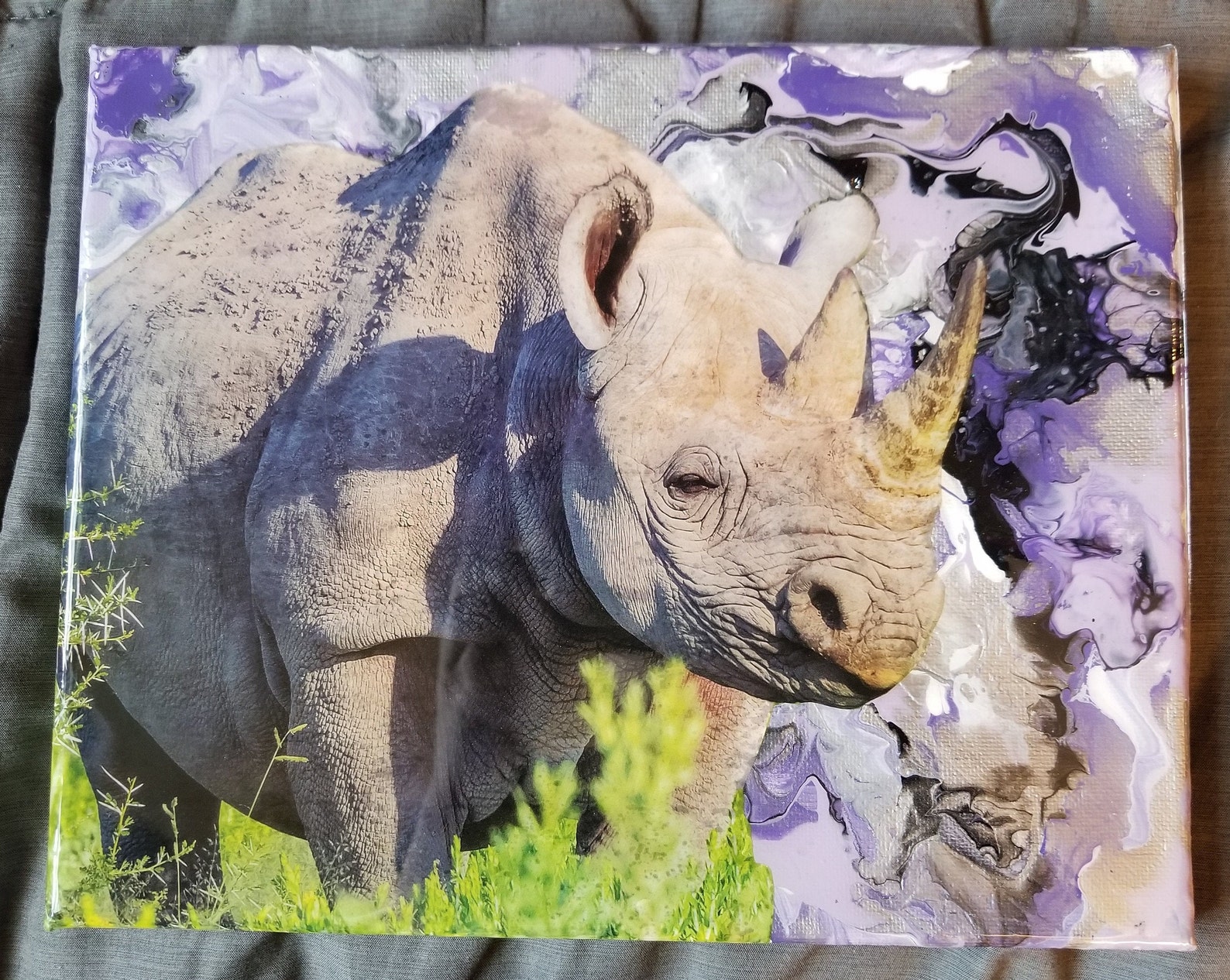 Purple Rhino Energy Acrylic Pour Fluid Art Collage Painting - Etsy UK