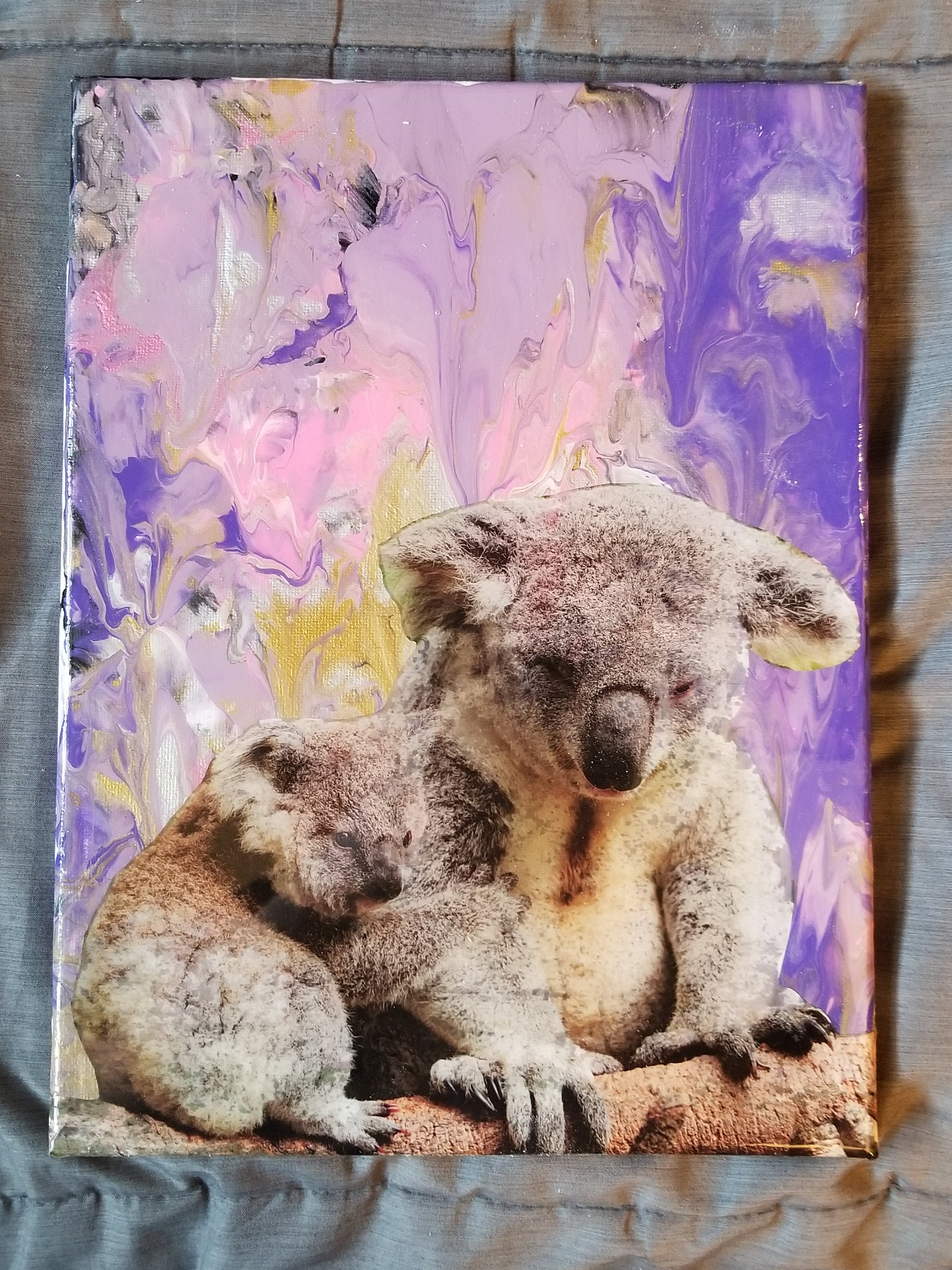Chill Koala Vibes Acrylic Pour Fluid Art Collage Painting - Etsy UK