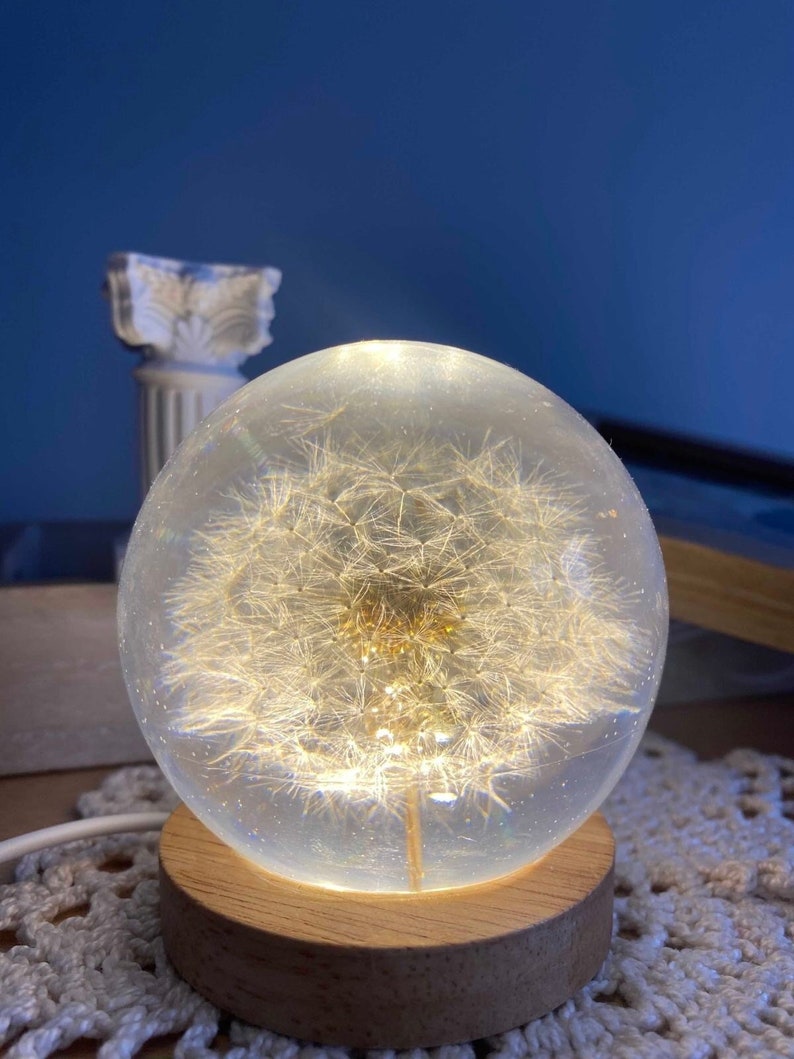 Dandelion Resin Lamp, Dried Flowers Lamp, Real Flower Light, Night ...